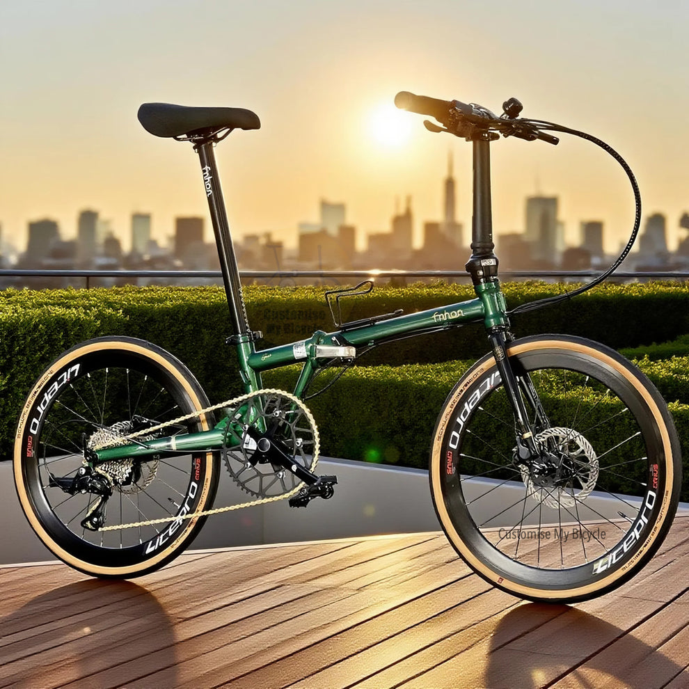 Fnhon Gust 22 Inch Folding Bike Emerald Green Shimano 9 Gears Hydraulic ...