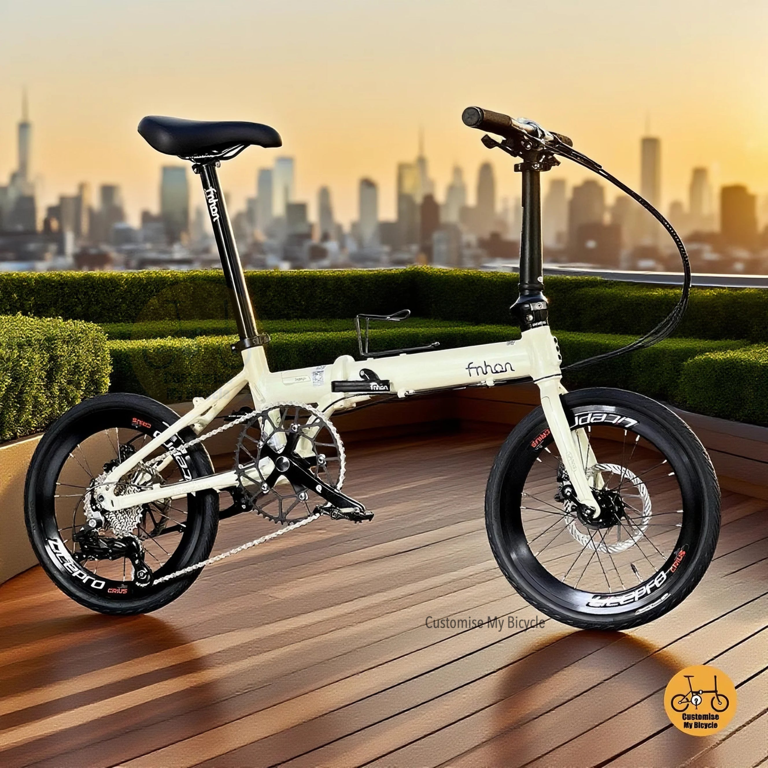 Fnhon Zephyr 18 inch Beige folding bike with Sensah 9s lightweight ...